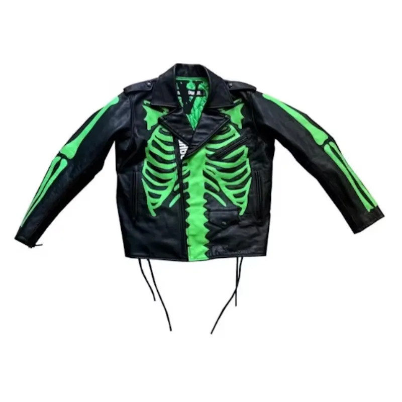 Buy Black/Green Vlone X Neighborhood Skeleton Leather Jacket