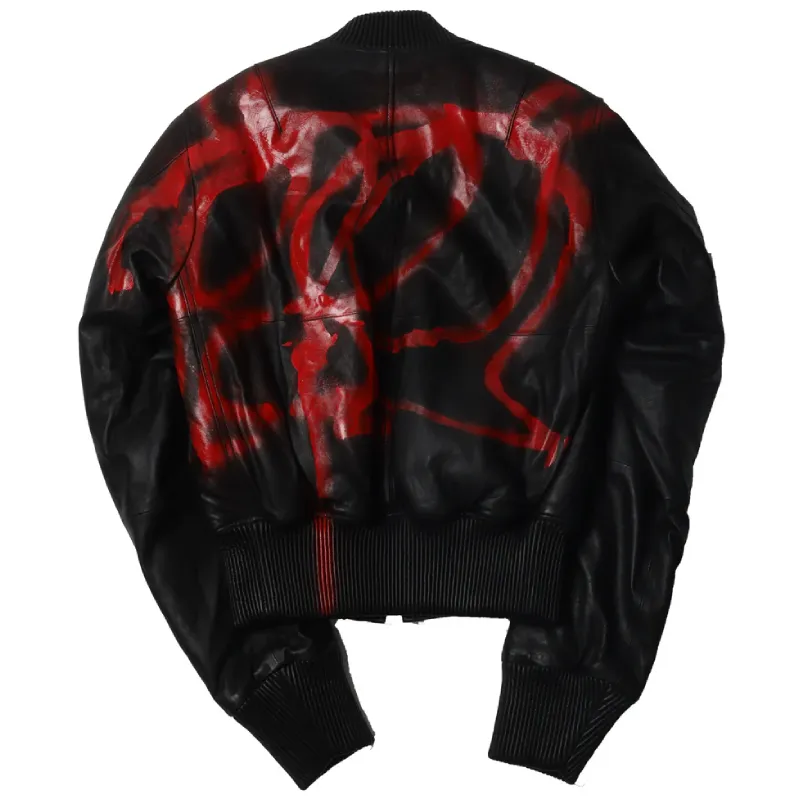 Buy Black/Red Vlone Zip-Up Leather Bomber Jacket | Vlone